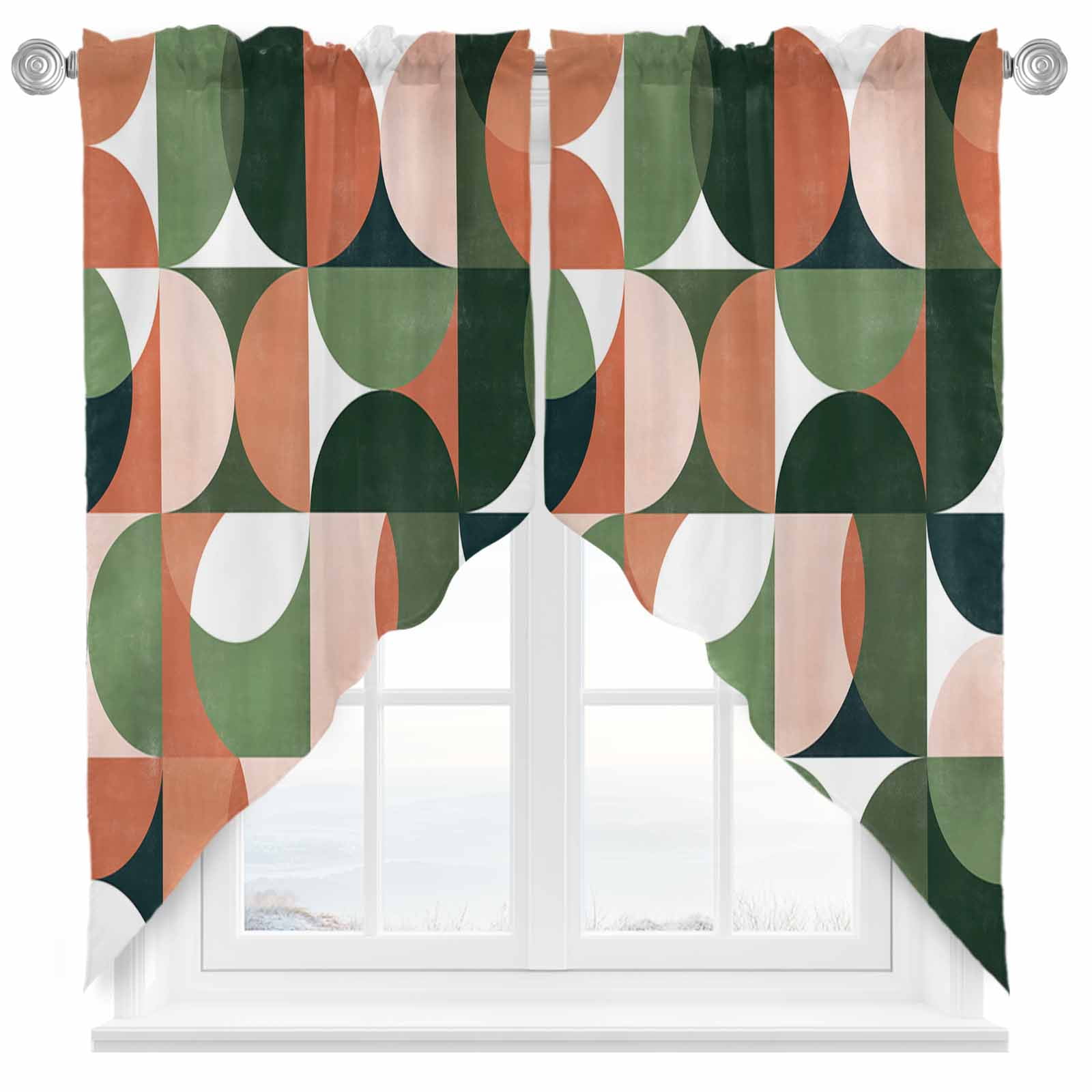 Green Orange Swag Valances for Windows 2 Pack Nordic Retro Medieval ...