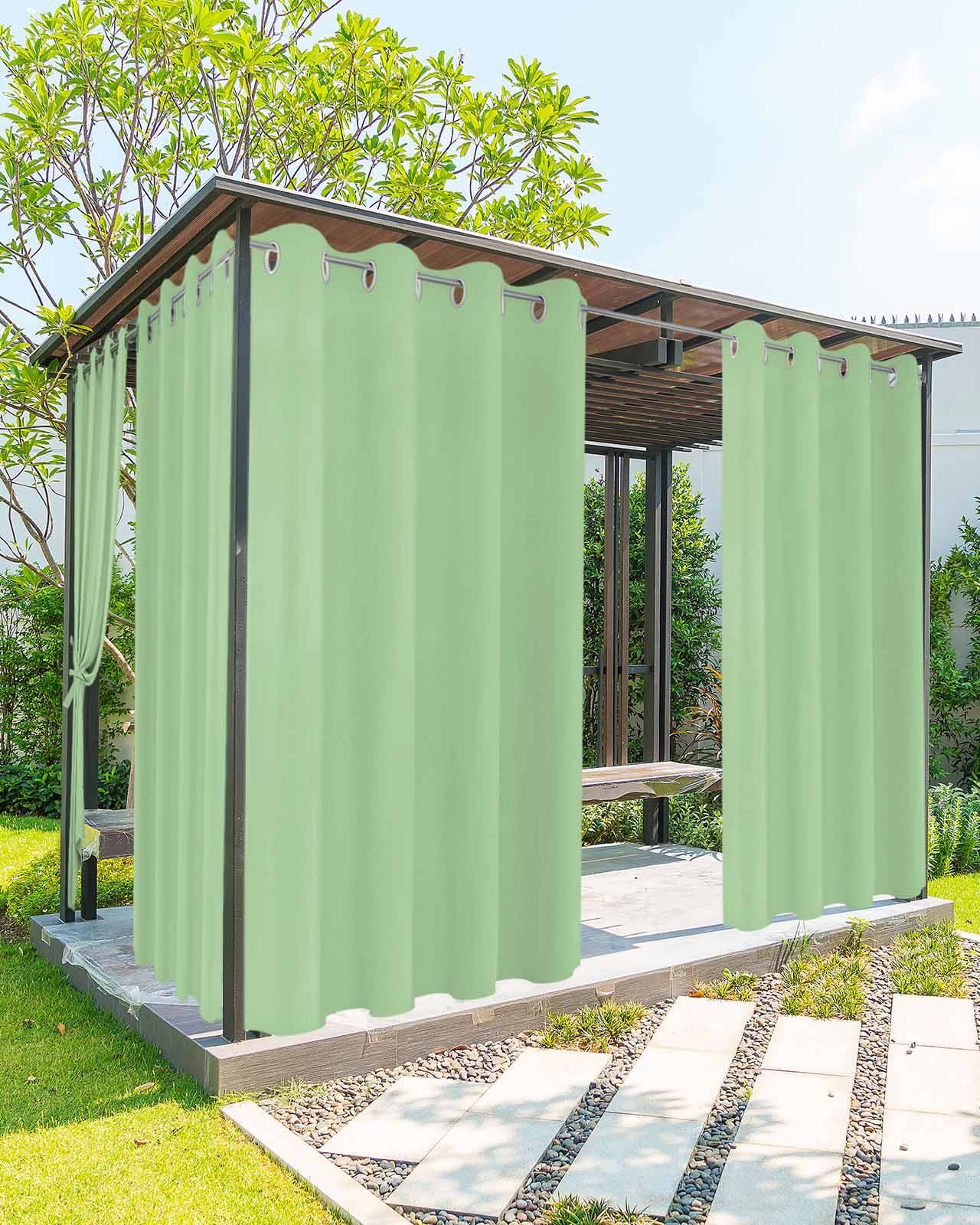 Green Outdoor Curtains for Patio Waterproof, Minimalist Solid Color ...