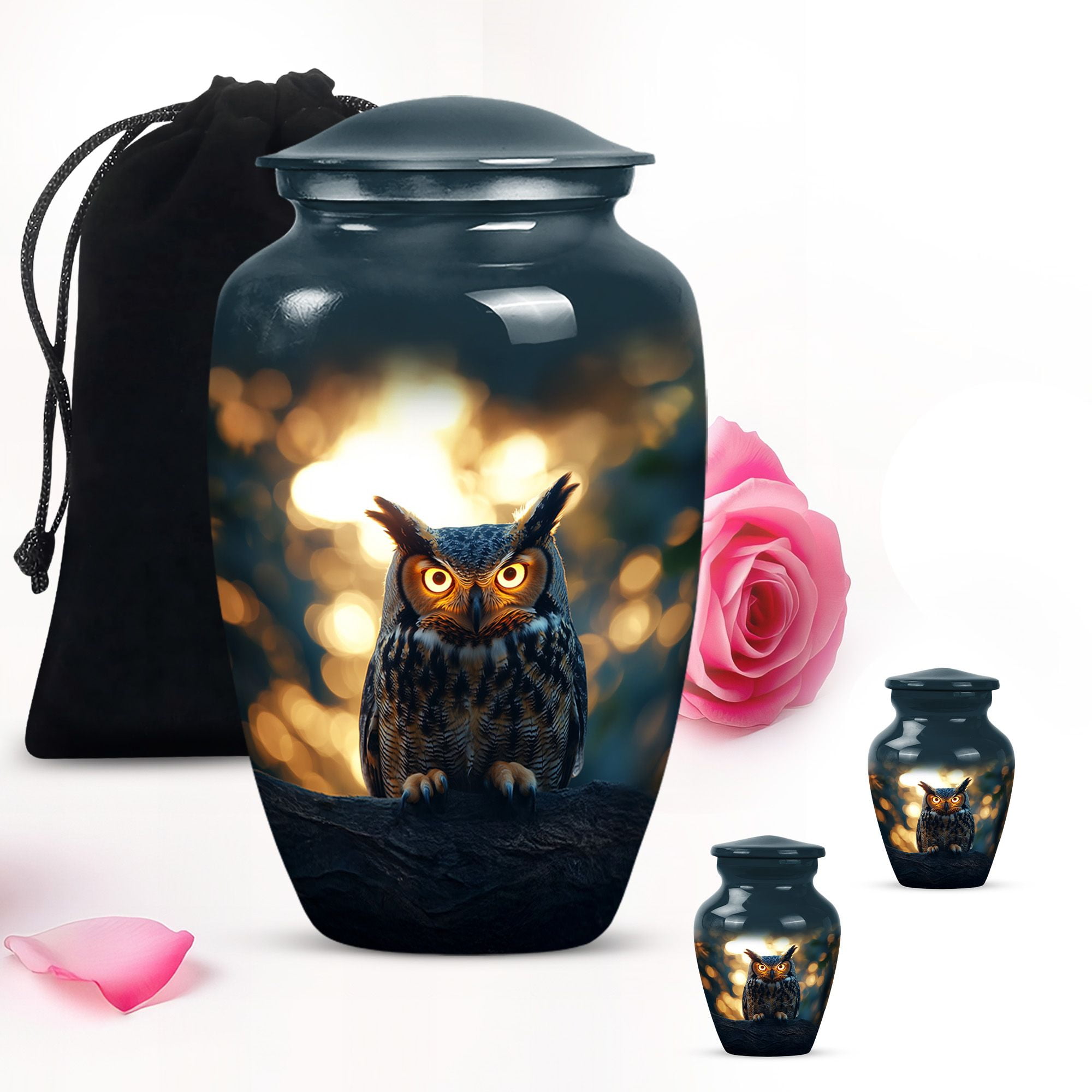 Green Owl small memorial keepsake urns for ashes adult male - mini ...