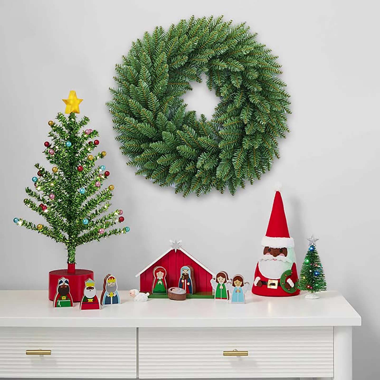 Green PVC Wreath, Christmas Decoration Wreath, 30cm Durable Realistic ...