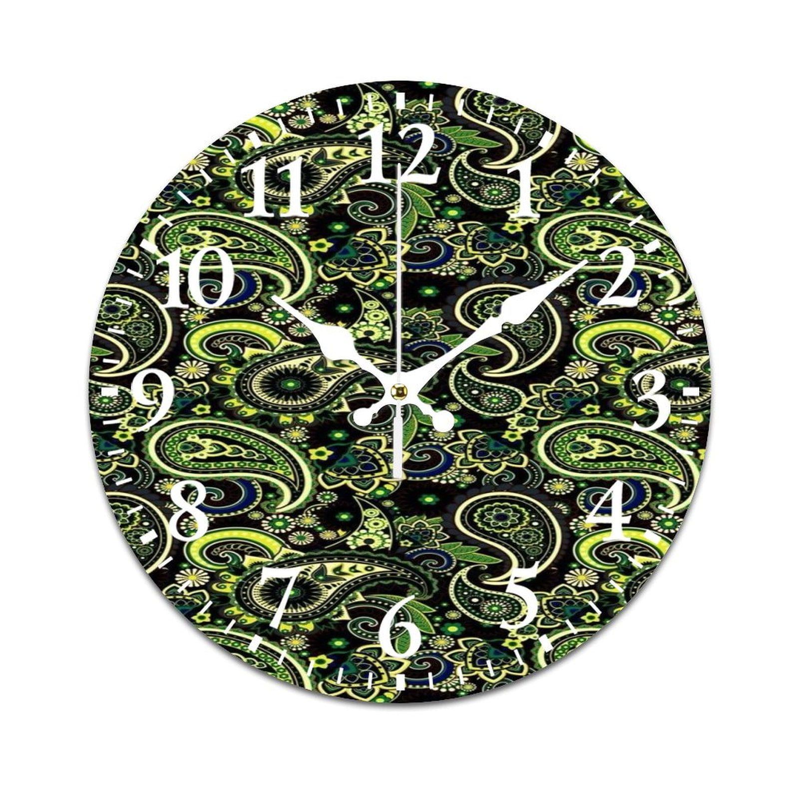Green Paisley Pattern Wall Clock Modern Design Clocks Wall Hanging Home ...