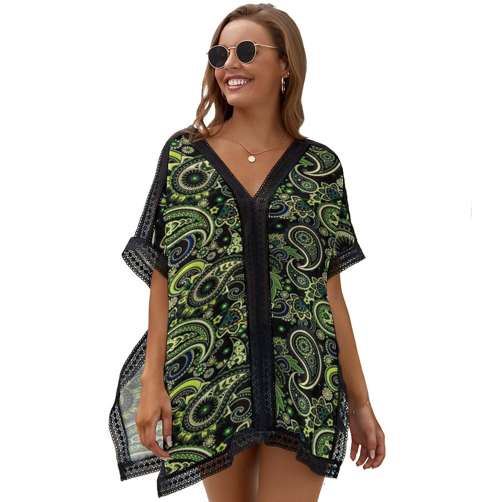 Green Paisley Pattern Women's Swimsuit Coverup Summer Beach Cover Up ...