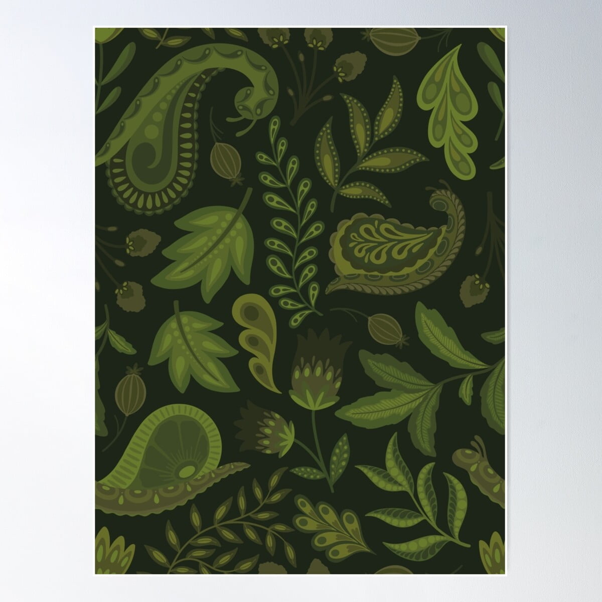 Green Paisley Snails Large Print Poster Wall Art, Modern Wall Decor For ...