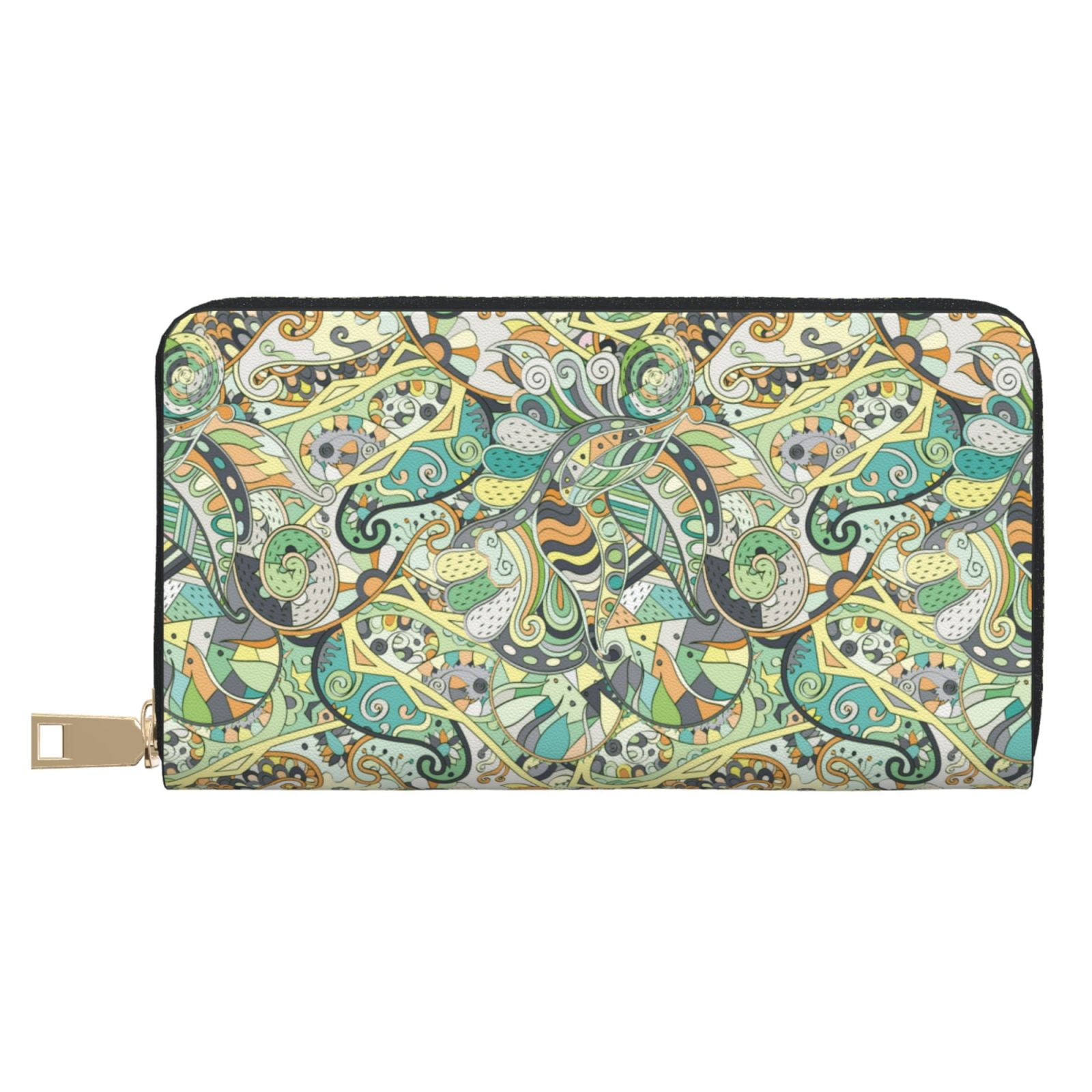 Green Paisley Wallet Women, Leather Bifold Multi Card Wallet, Women's ...