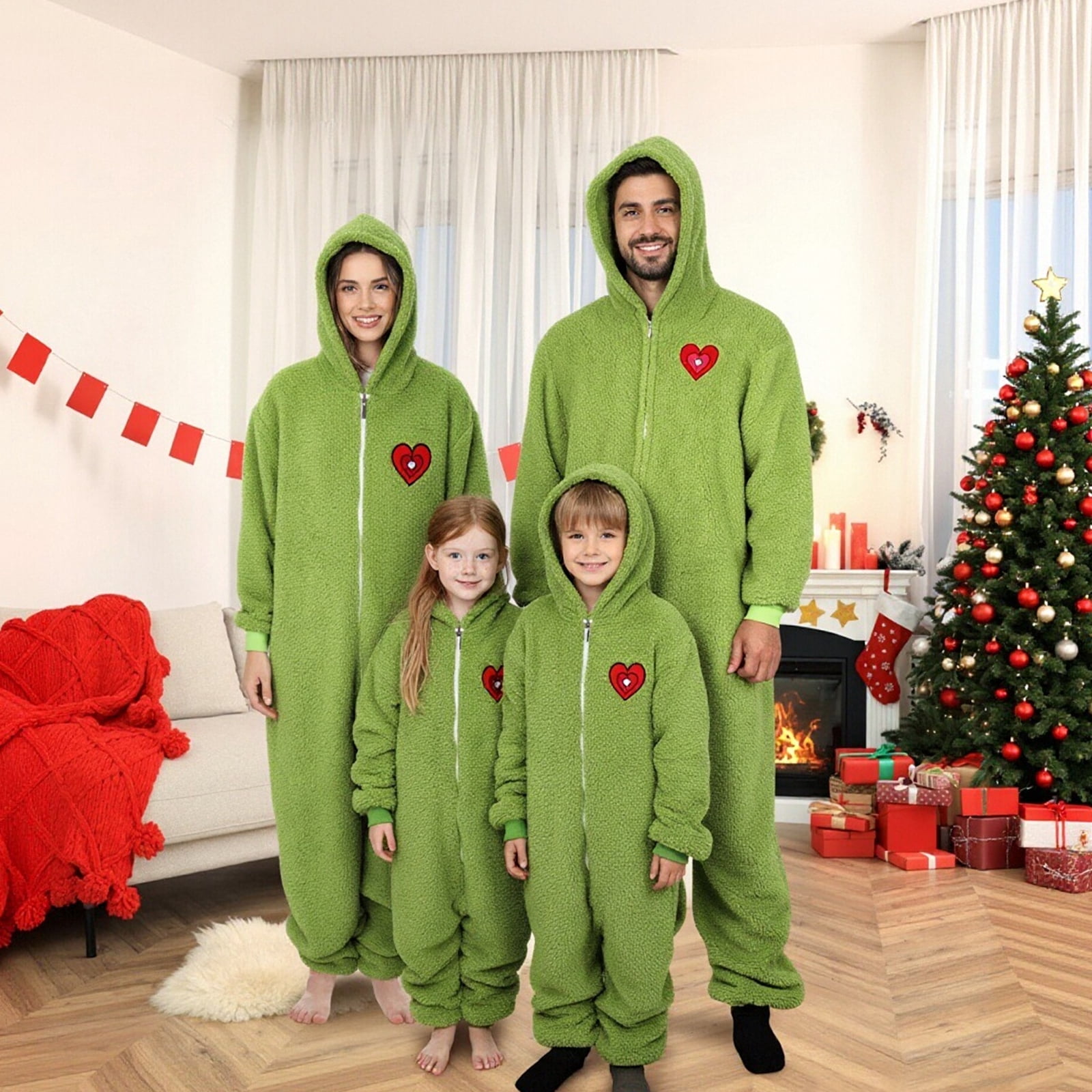 Green Pajamas Onesie Jumpsuit with Zipper Thick Green Elf PJs Sleepwear ...