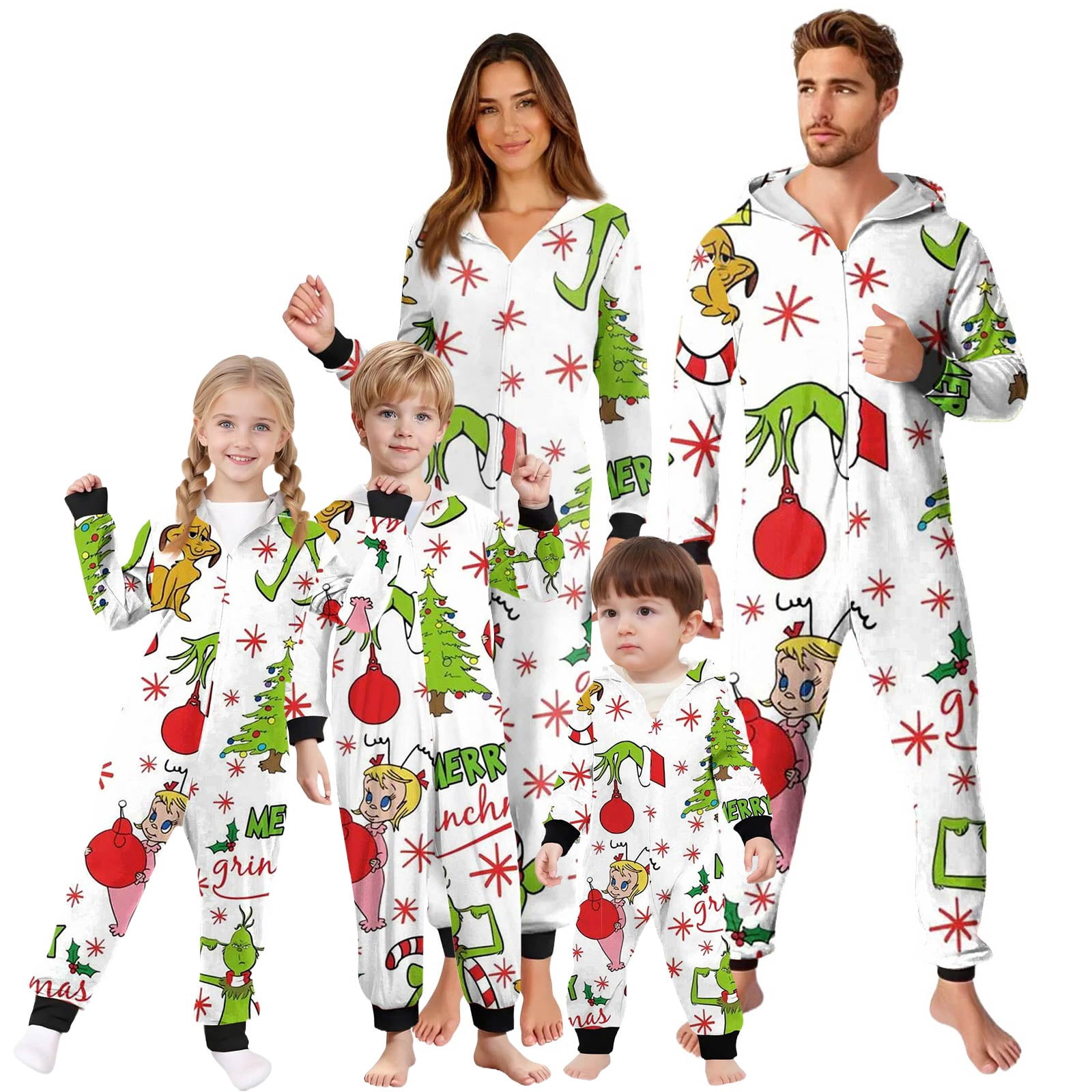 Green Pajamas Parent-Christmas Printed Parent-Child Hooded Zip One ...