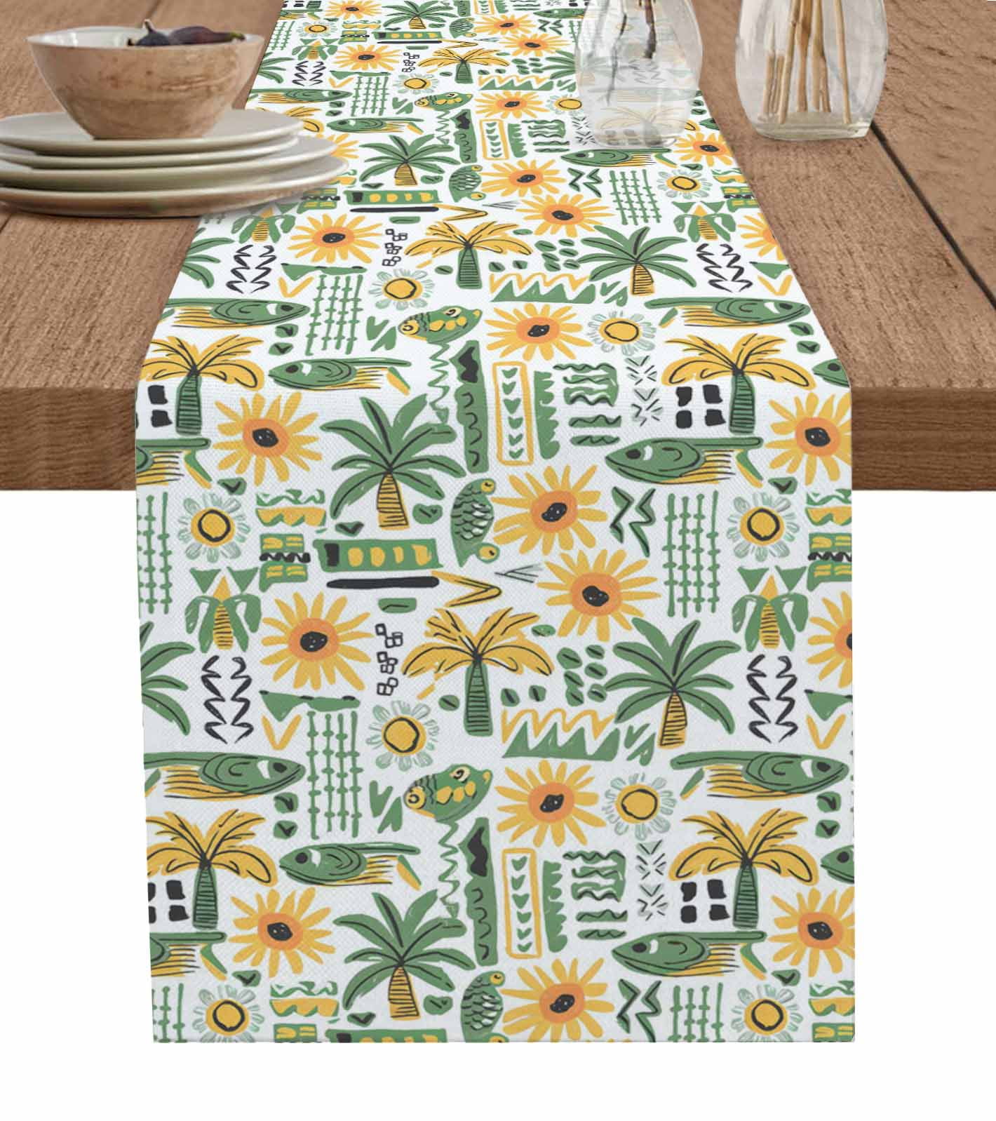 Green Palm Coastal Table Runner 108 Inches, Summer Tropical Botanical ...