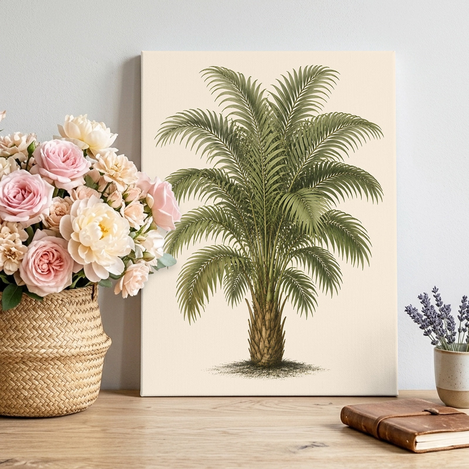 Green Palm Fronds Canvas Wall Art, Summer Vintage Botanical Tree Leaf ...