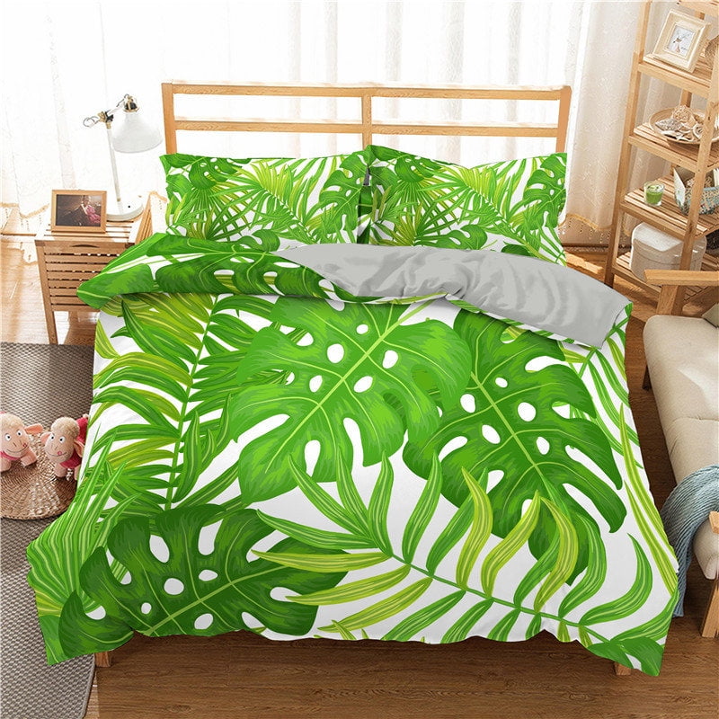Green Palm Leaf Bedding Set Hawaiian Tropical Leaves Duvet Cover ...