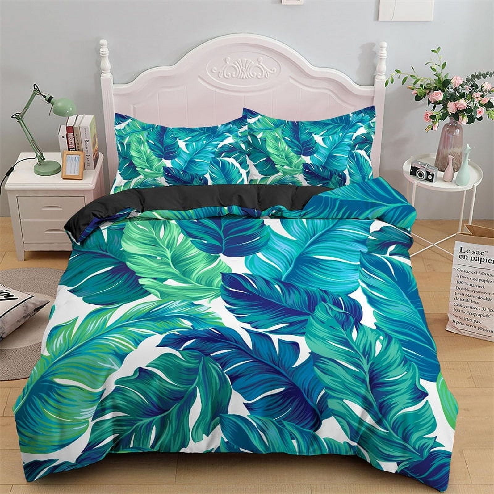 Green Palm Leaf Bedding Set Hawaiian Tropical Leaves Duvet Cover Microfiber a Banana Leaves ...