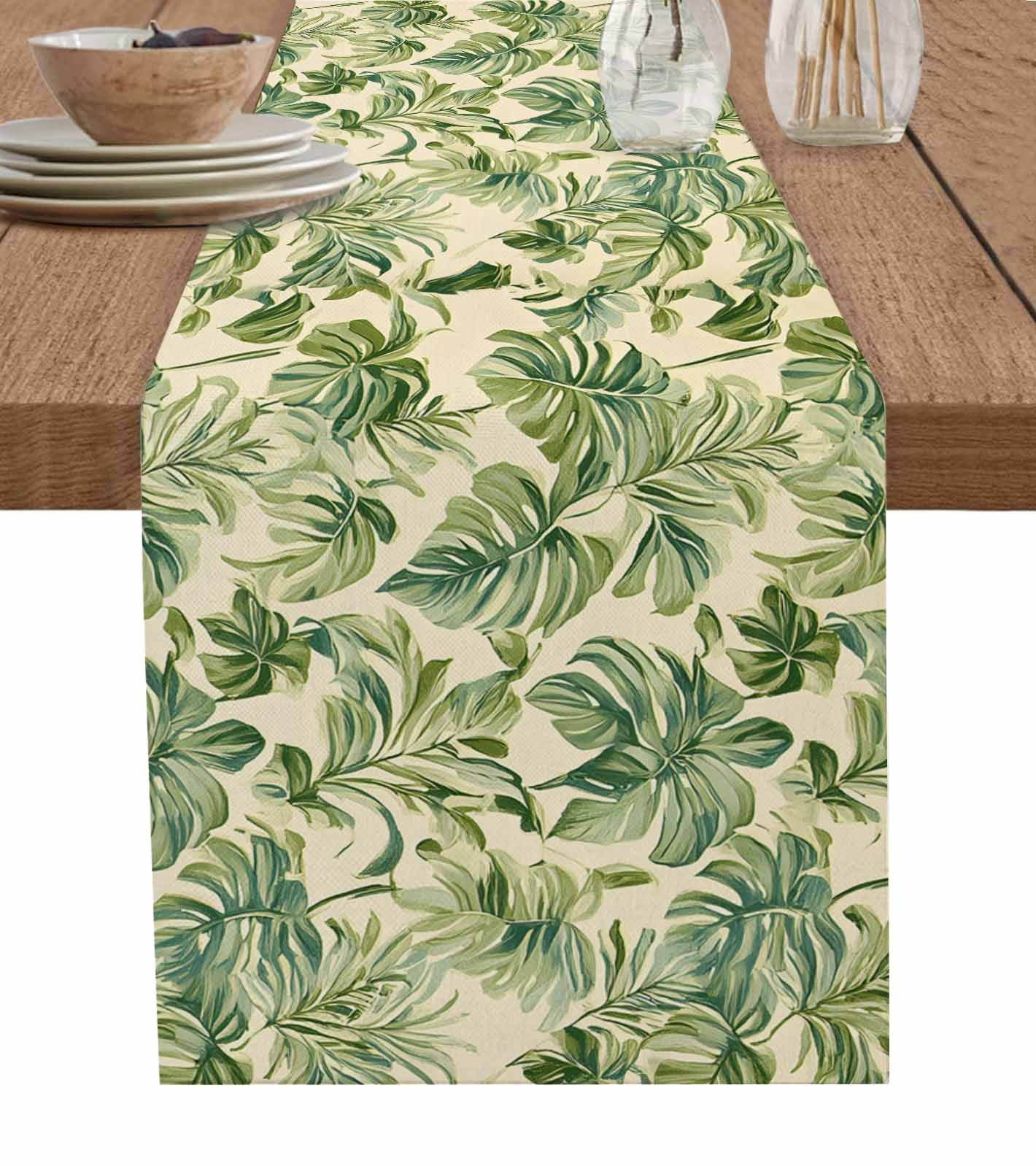 Green Palm Leaf Burlap Cotton Table Runner 13x108 Inches Long ...