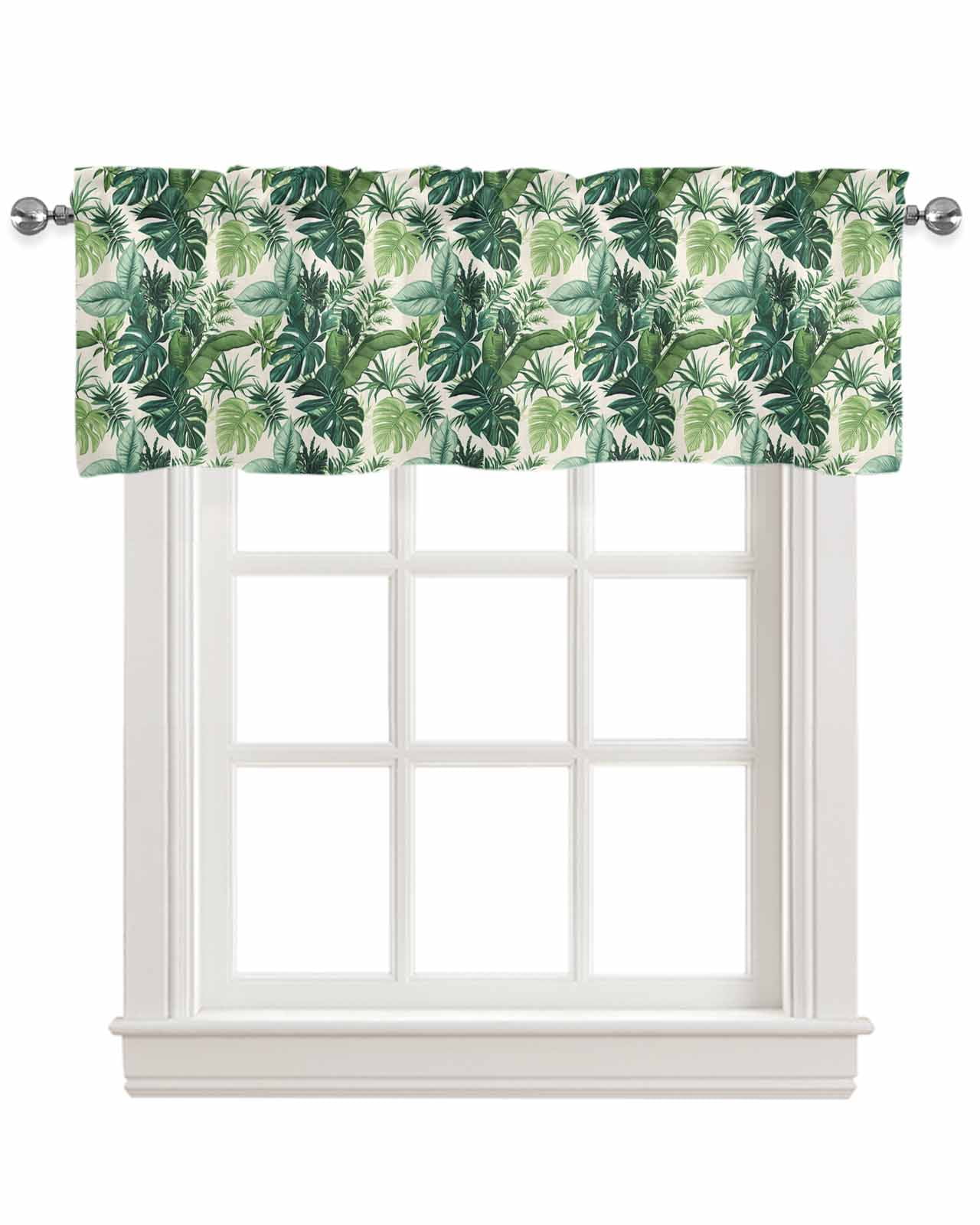 Green Palm Leaf Kitchen Valances for Windows Farmhouse Linen Window ...