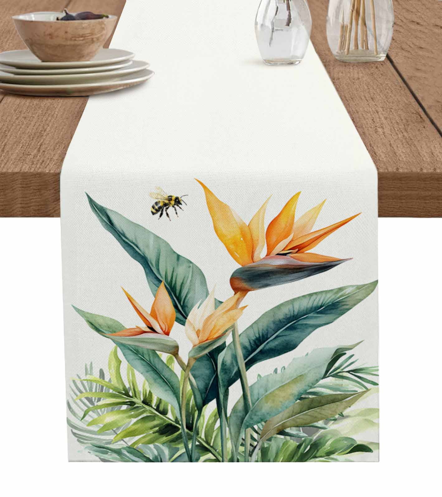 Green Palm Leaf Table Runner 48 Inches, Summer Bee Tropical Plant ...