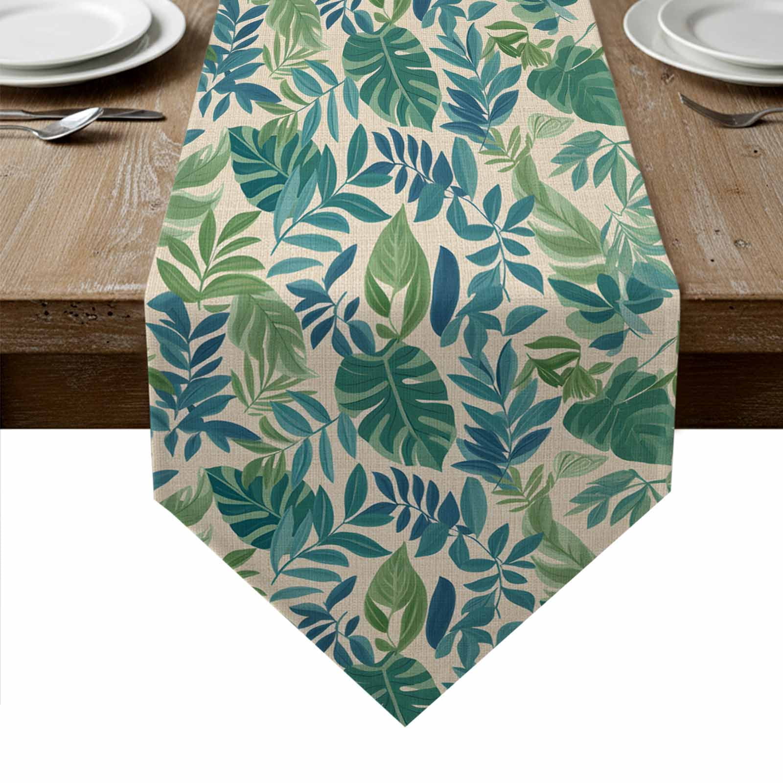 Green Palm Leaf Table Runner Linen Burlap Table Runner 60 Inches Long ...