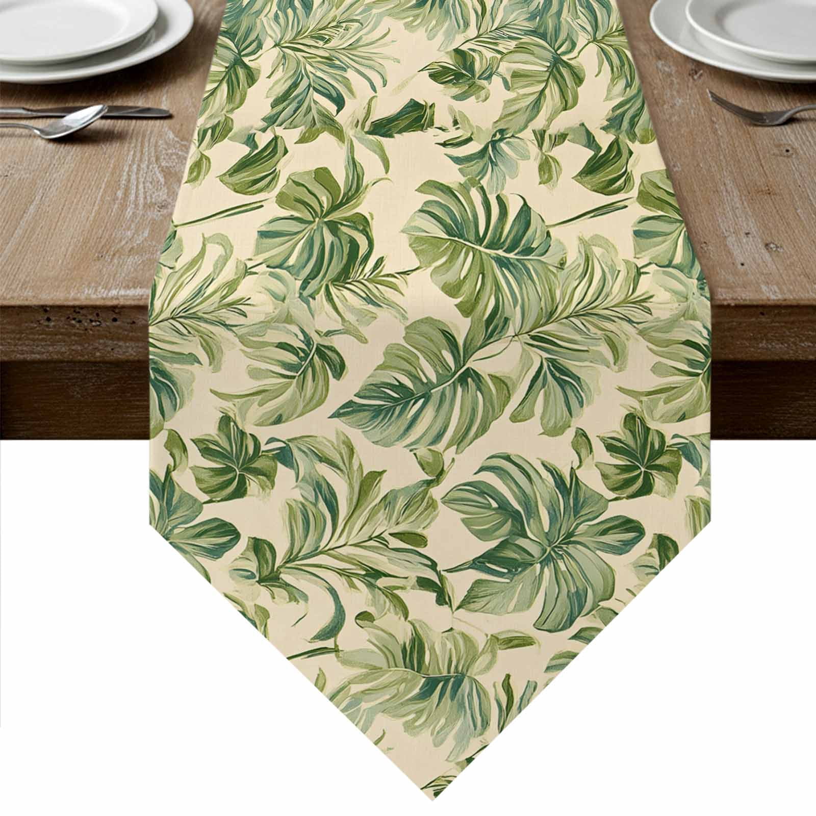 Green Palm Leaf Table Runner Linen Burlap Table Runner 60 Inches Long ...