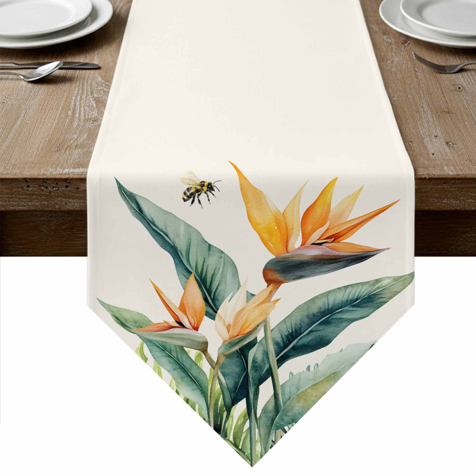Green Palm Leaf Table Runner Linen Burlap Table Runner 72 Inches Long ...
