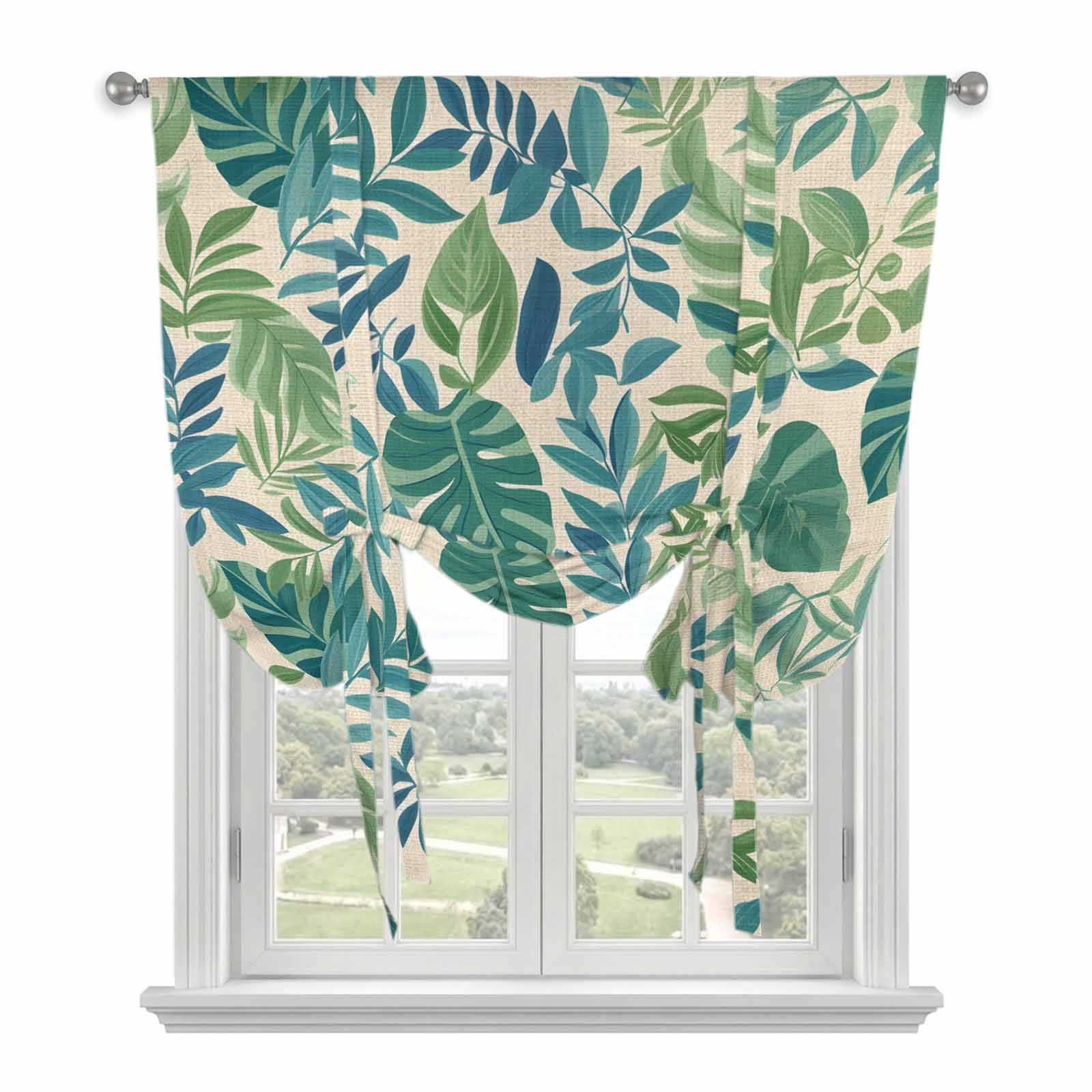 Green Palm Leaf Tie Up Curtain Valance for Window,Adjustable Rod Pocket ...