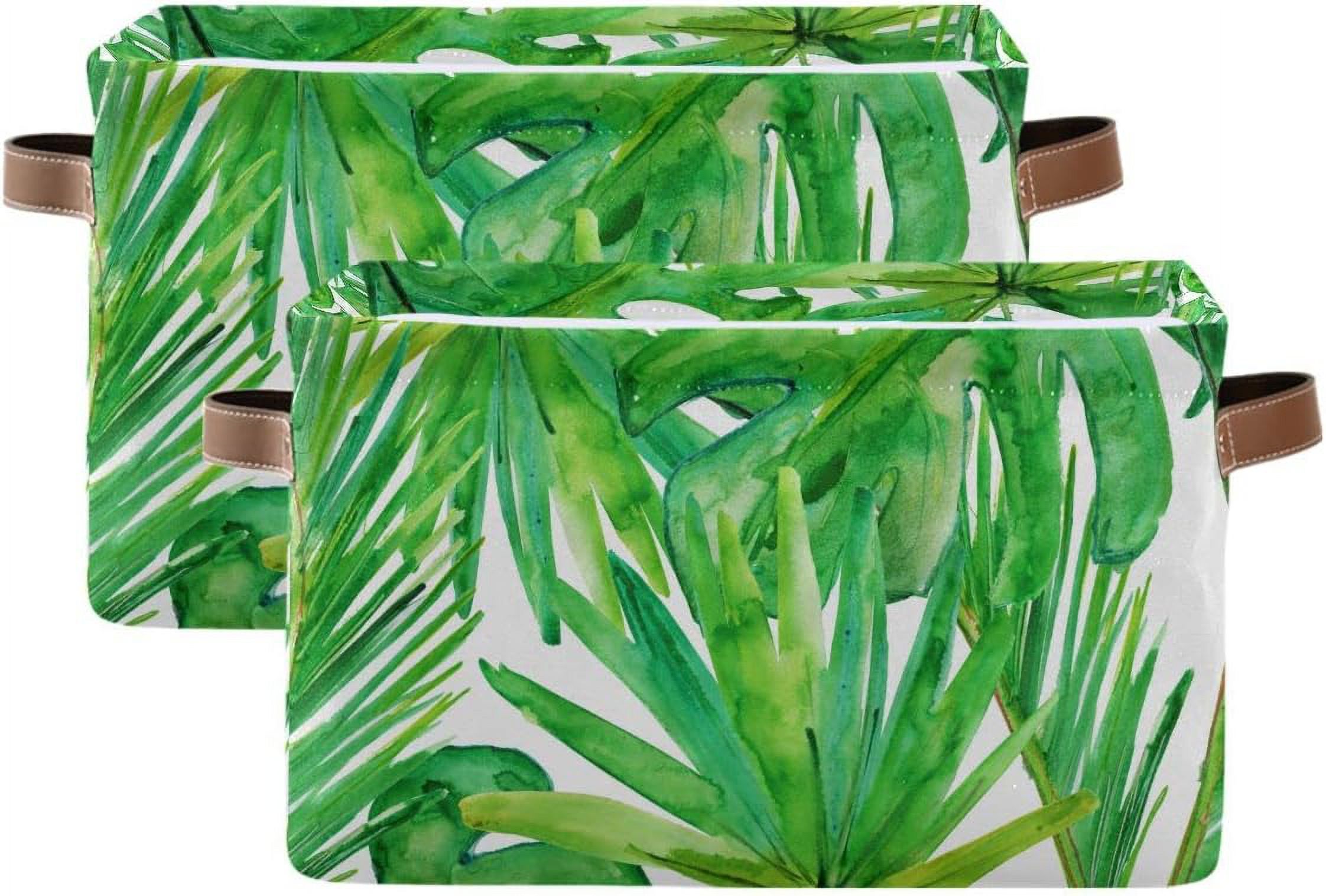 Green Palm Leaf Tropical Plant Square Storage Basket Storage Bins ...