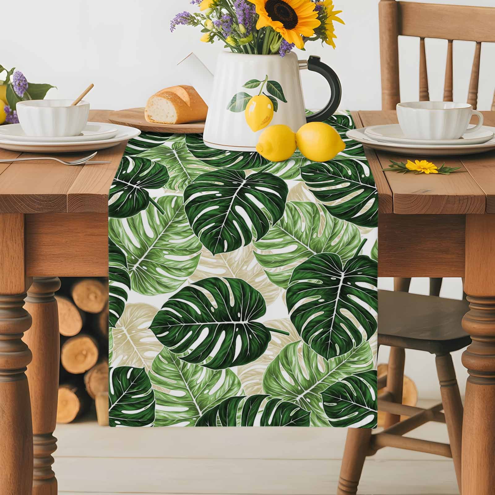 Green Palm Leaf Tropical Plant Table Runners 13x36 Inches Long Linen ...