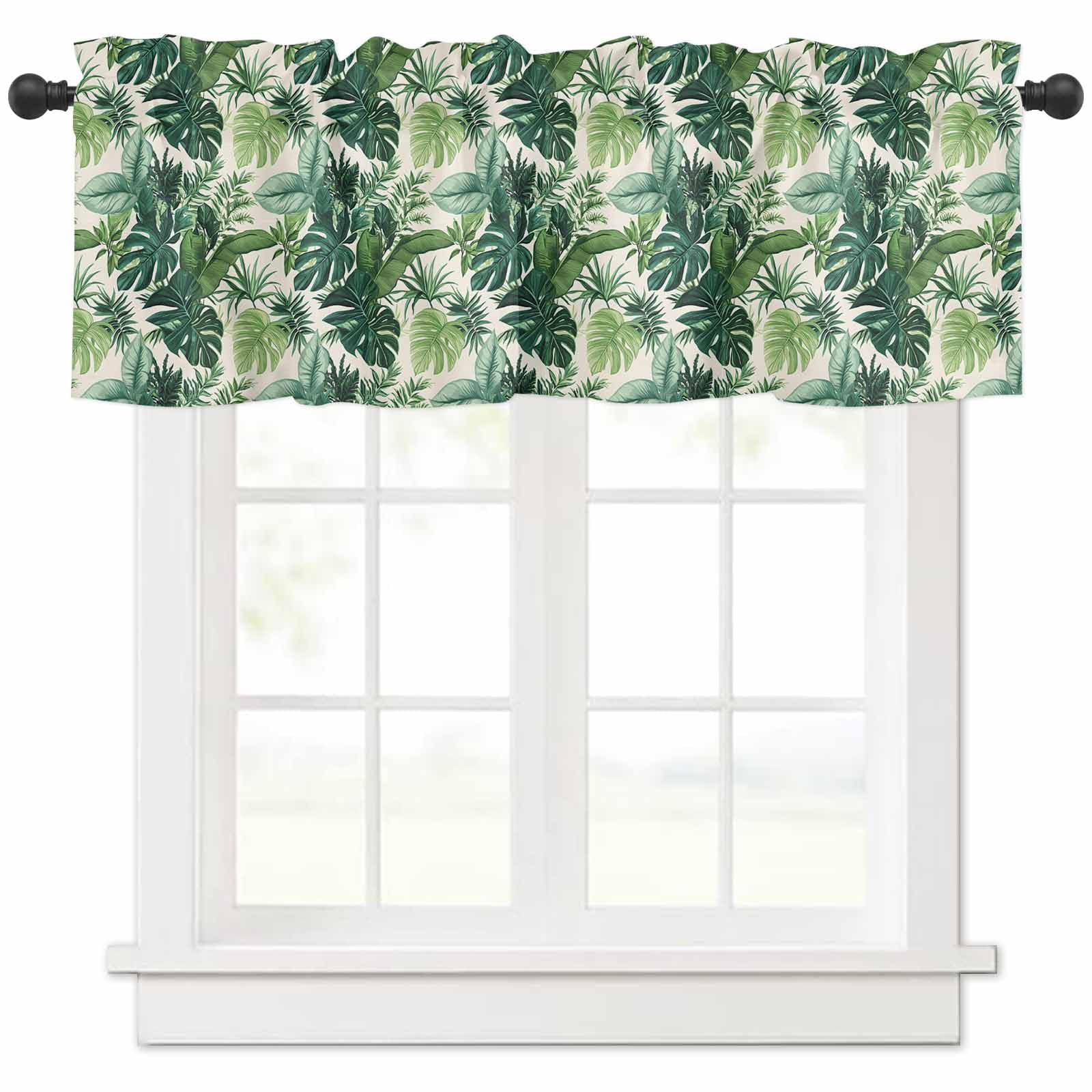 Green Palm Leaf Valances for Windows Farmhouse Kitchen Curtains ...