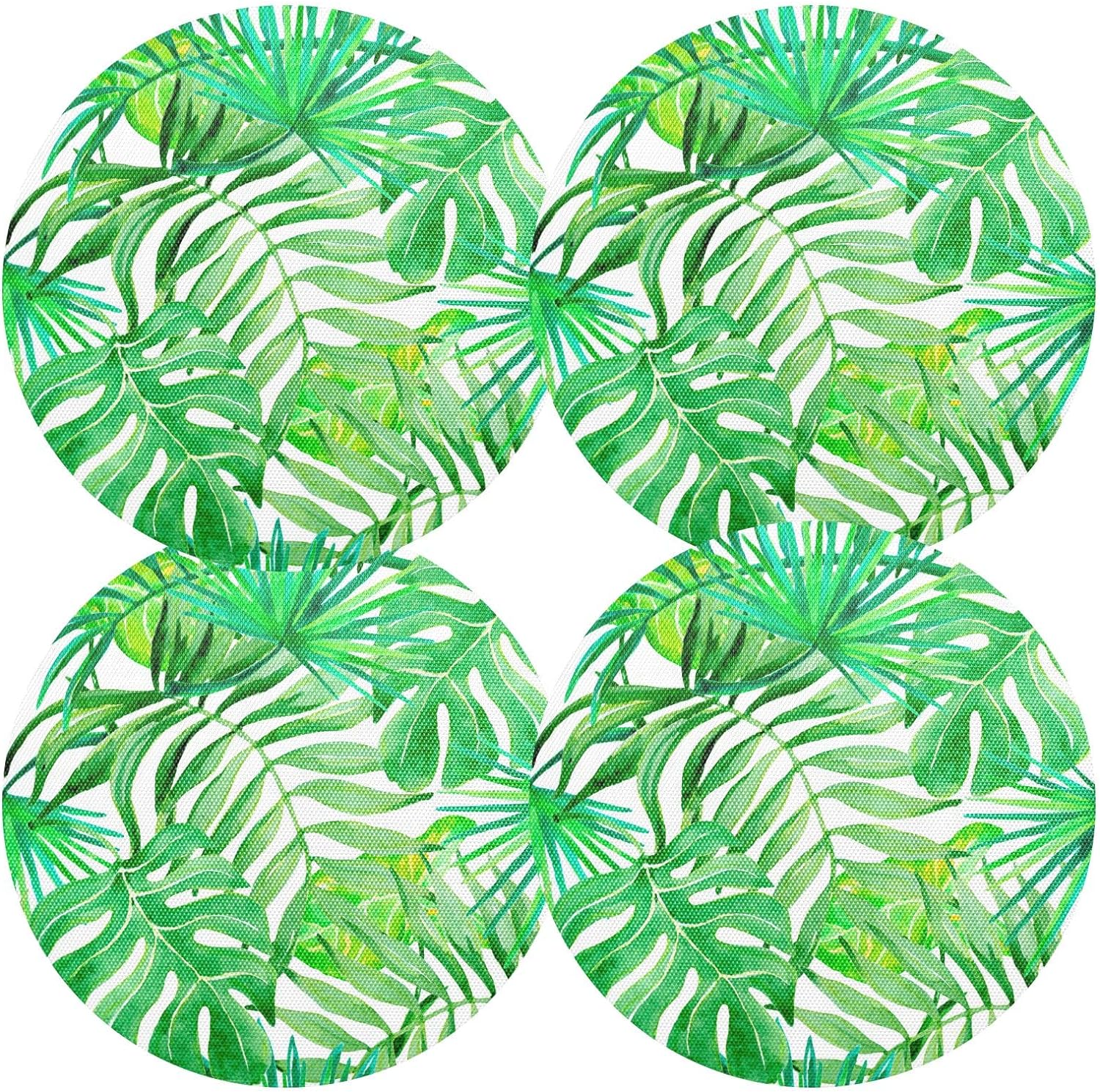 Green Palm Leaf on White Round Place Mats Set of 4, Heat Stain ...