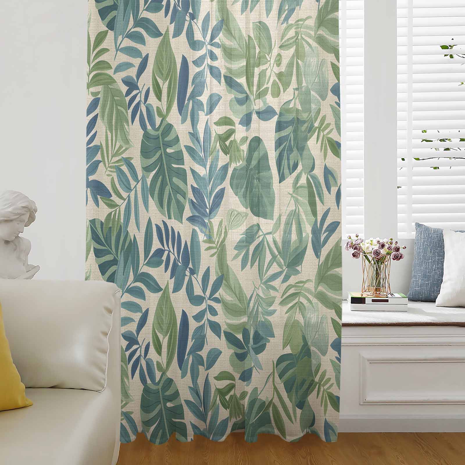 Green Palm Leaf Window Curtain 45 Inches Long,Tropical Plants Retro ...