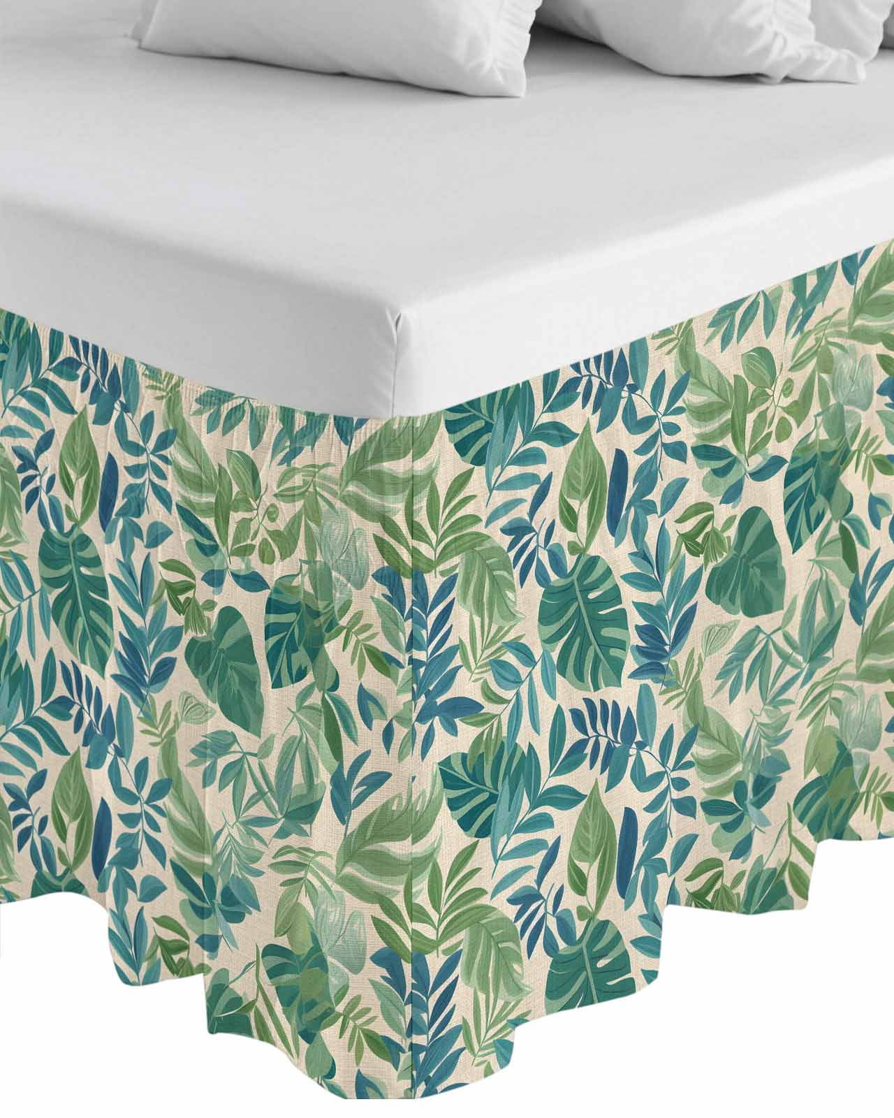 Green Palm Leaf Wrap Around Bed Skirts for Queen Bed 16" Drop,Bed Skirt ...