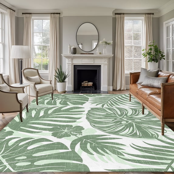 Green Palm Leaves 8'x10' Area Rug for Living Room Sectional Sofa ...