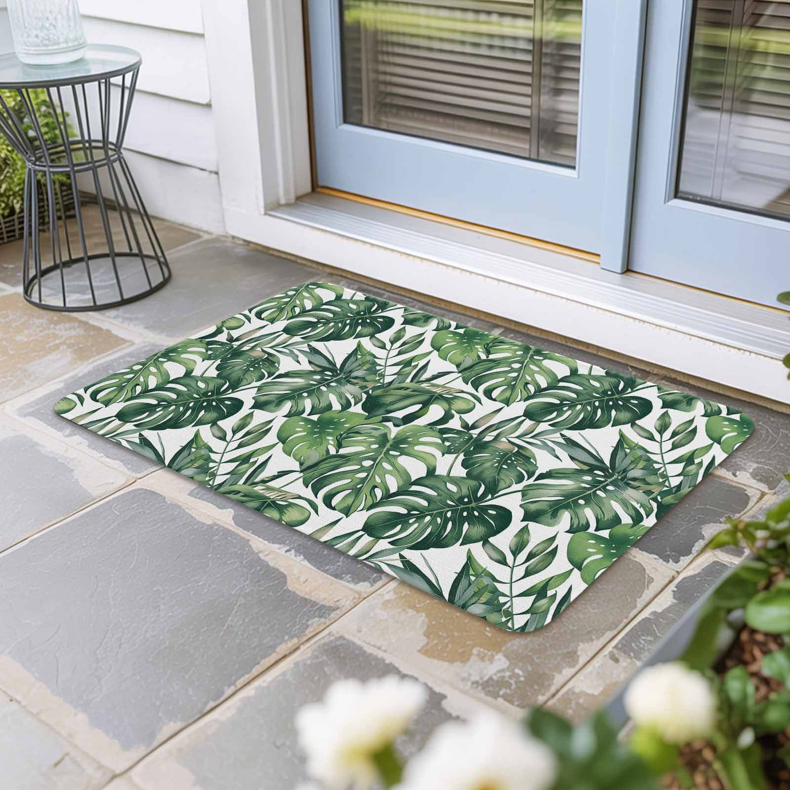 Green Palm Leaves Door Mat Indoor Outdoor, Summer Tropical Leaf Non ...