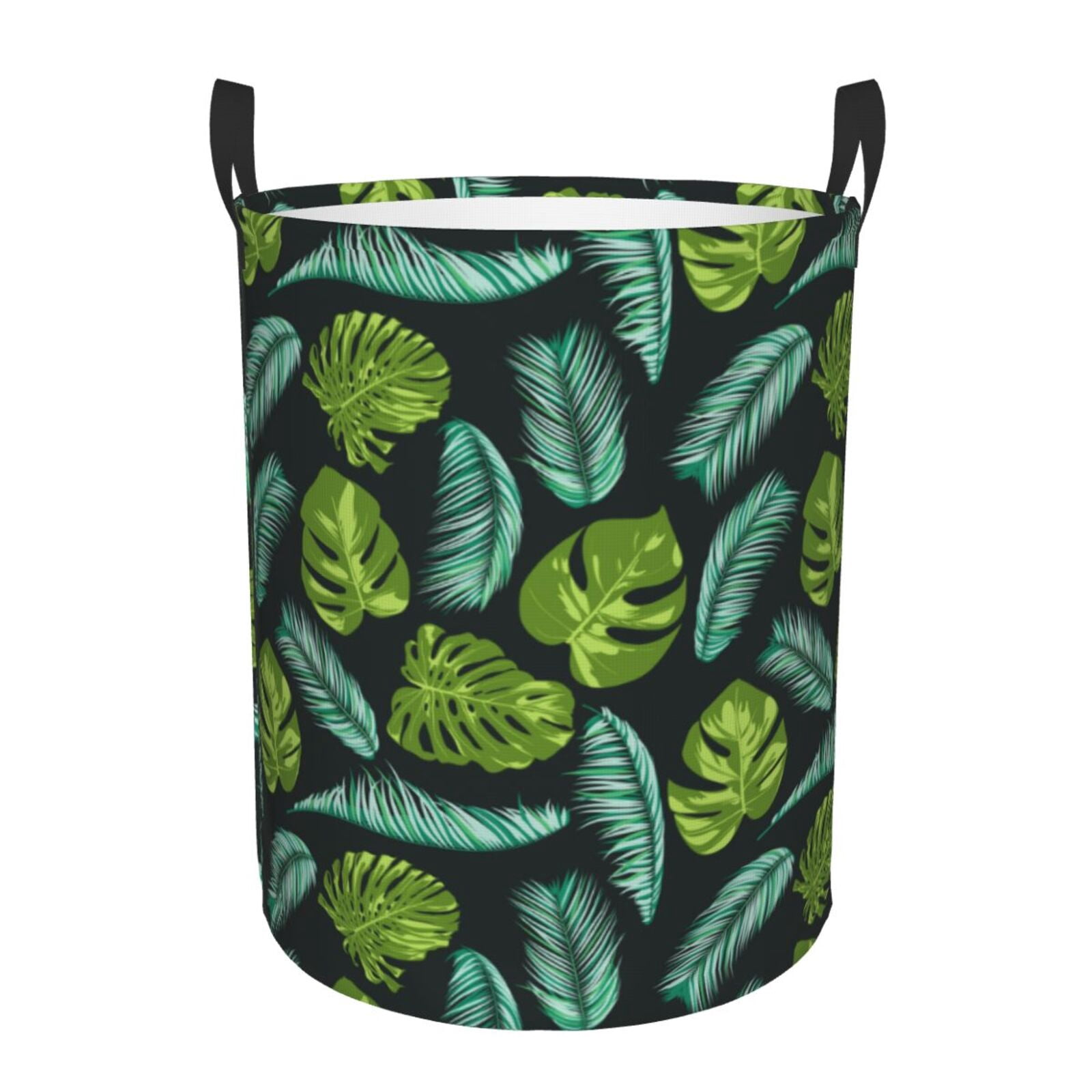 Green Palm Leaves Laundry Basket with Handles - Freestanding Laundry ...