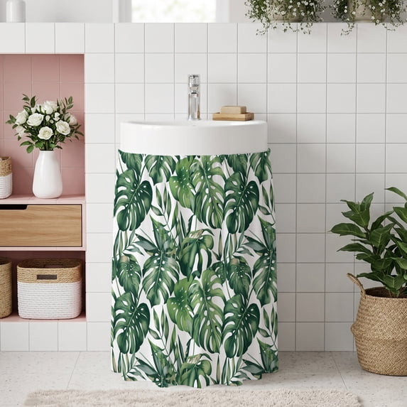Green Palm Leaves Small Cabinet Curtain 11''x13'', Summer Tropical Leaf ...