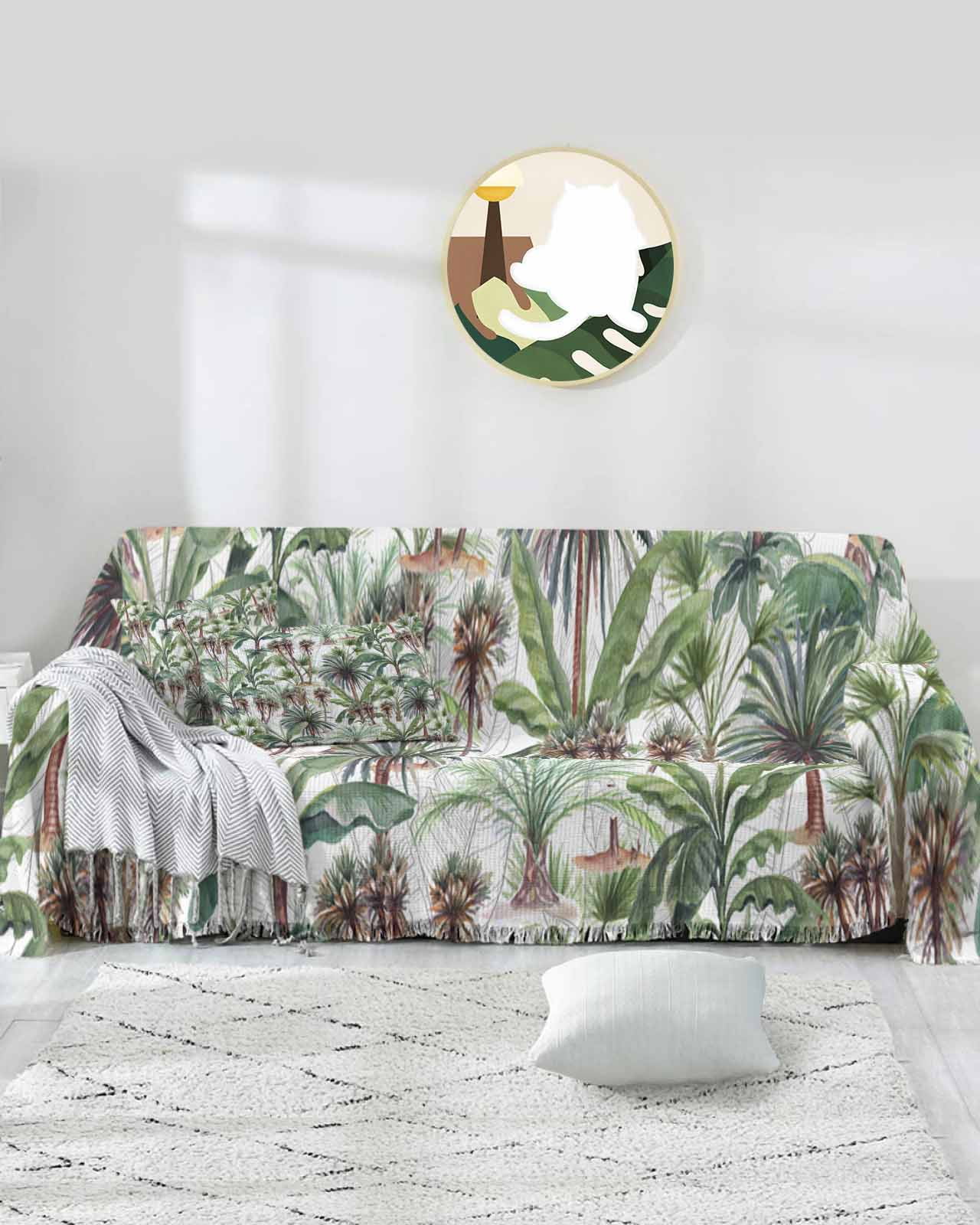 Green Palm Leaves Sofa Covers for 3 Cushion,Washable Couch Cover for ...
