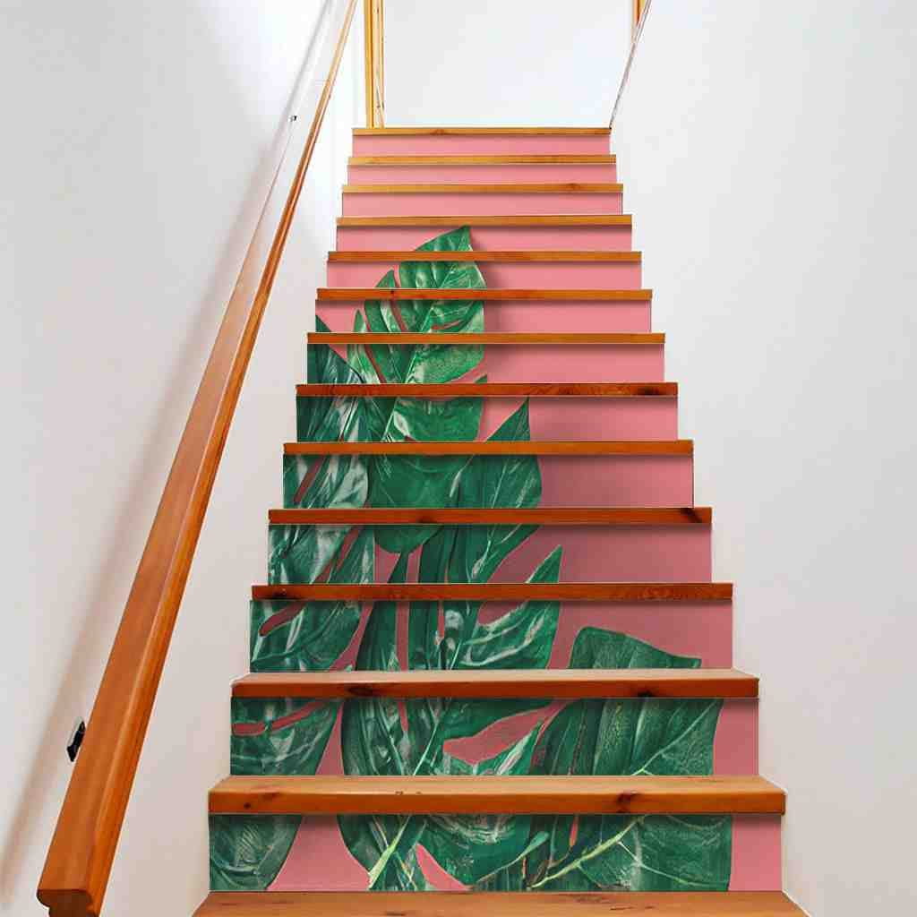 Green Palm Leaves Stair Stickers Tropical Plant Staircase Sticker ...