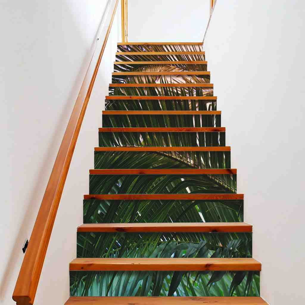 Green Palm Leaves Stair Stickers Tropical Plant Staircase Sticker ...