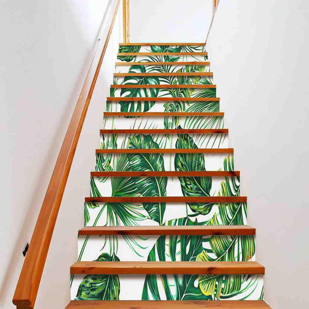 Green Palm Leaves Stair Stickers Tropical Plant Staircase Sticker ...
