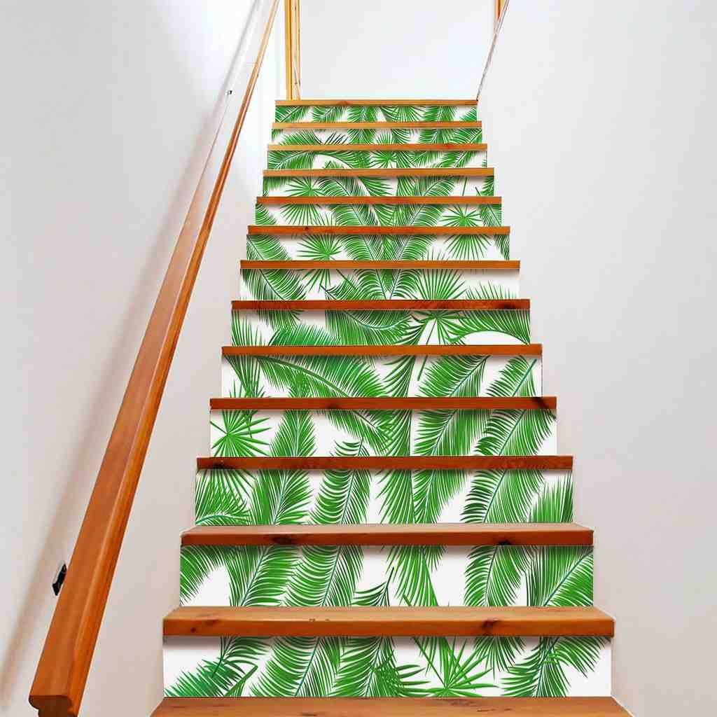 Green Palm Leaves Stair Stickers Tropical Plant Staircase Sticker ...