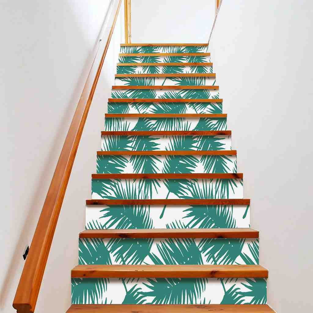 Green Palm Leaves Stair Stickers Tropical Plant Staircase Sticker ...