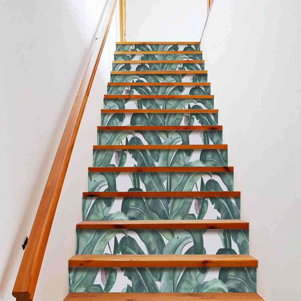 Green Palm Leaves Stair Stickers Tropical Plant Staircase Sticker ...