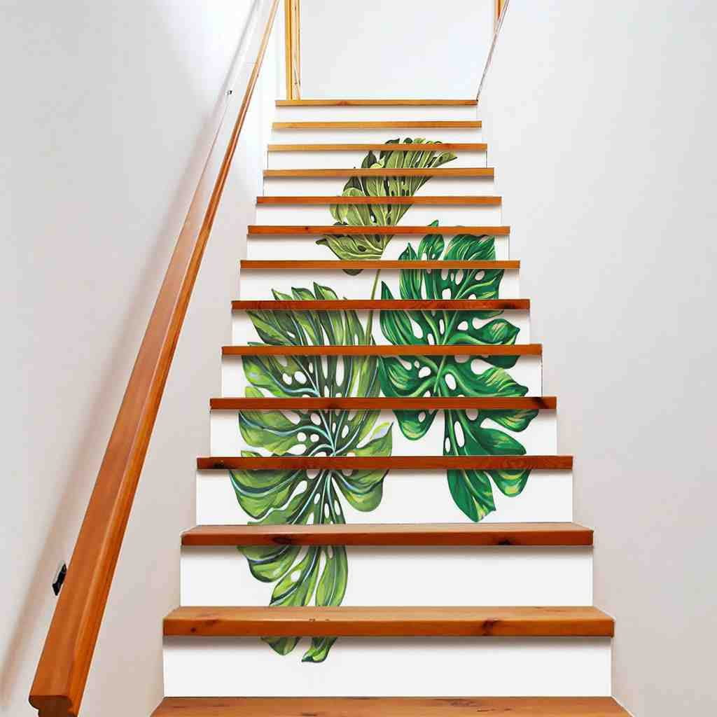 Green Palm Leaves Stair Stickers Tropical Plant Staircase Sticker ...