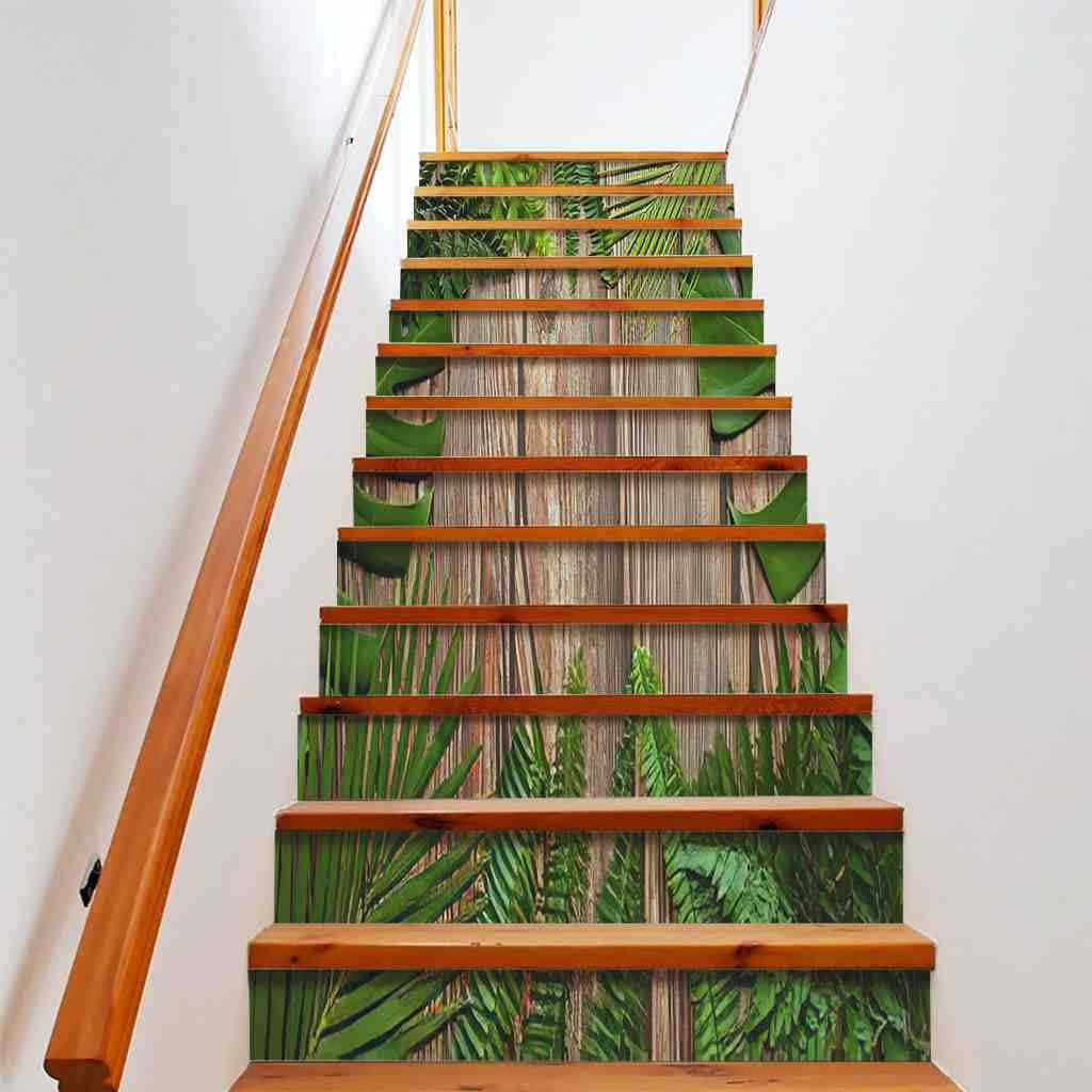 Green Palm Leaves Stair Stickers Tropical Plant Staircase Sticker ...