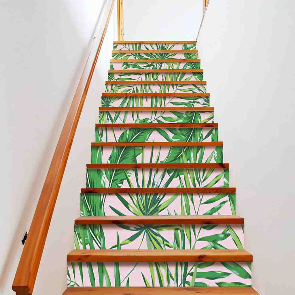Green Palm Leaves Stair Stickers Tropical Plant Staircase Sticker ...
