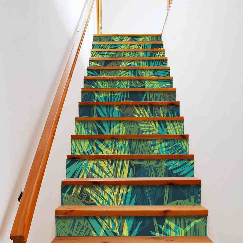 Green Palm Leaves Stair Stickers Tropical Plant Staircase Sticker ...