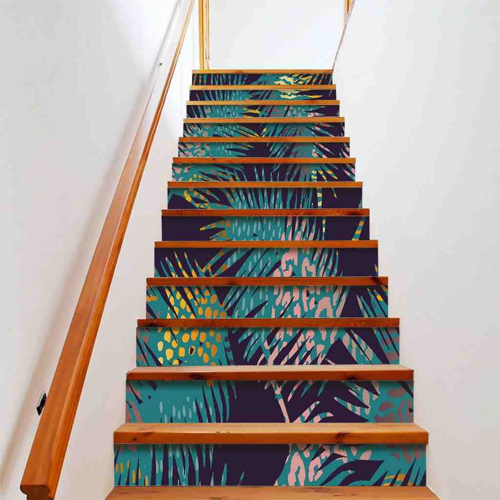 Green Palm Leaves Stair Stickers Tropical Plant Staircase Sticker ...