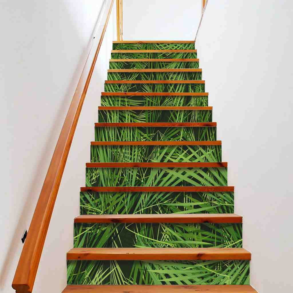 Green Palm Leaves Stair Stickers Tropical Plant Staircase Sticker ...