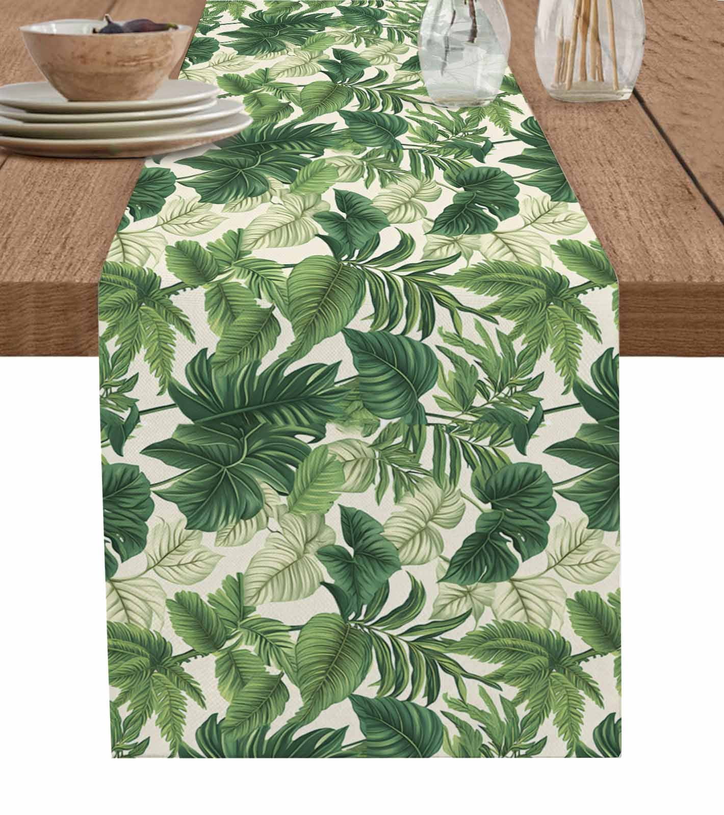 Green Palm Leaves Table Runner 108 Inches, Summer Botanical Watercolor ...