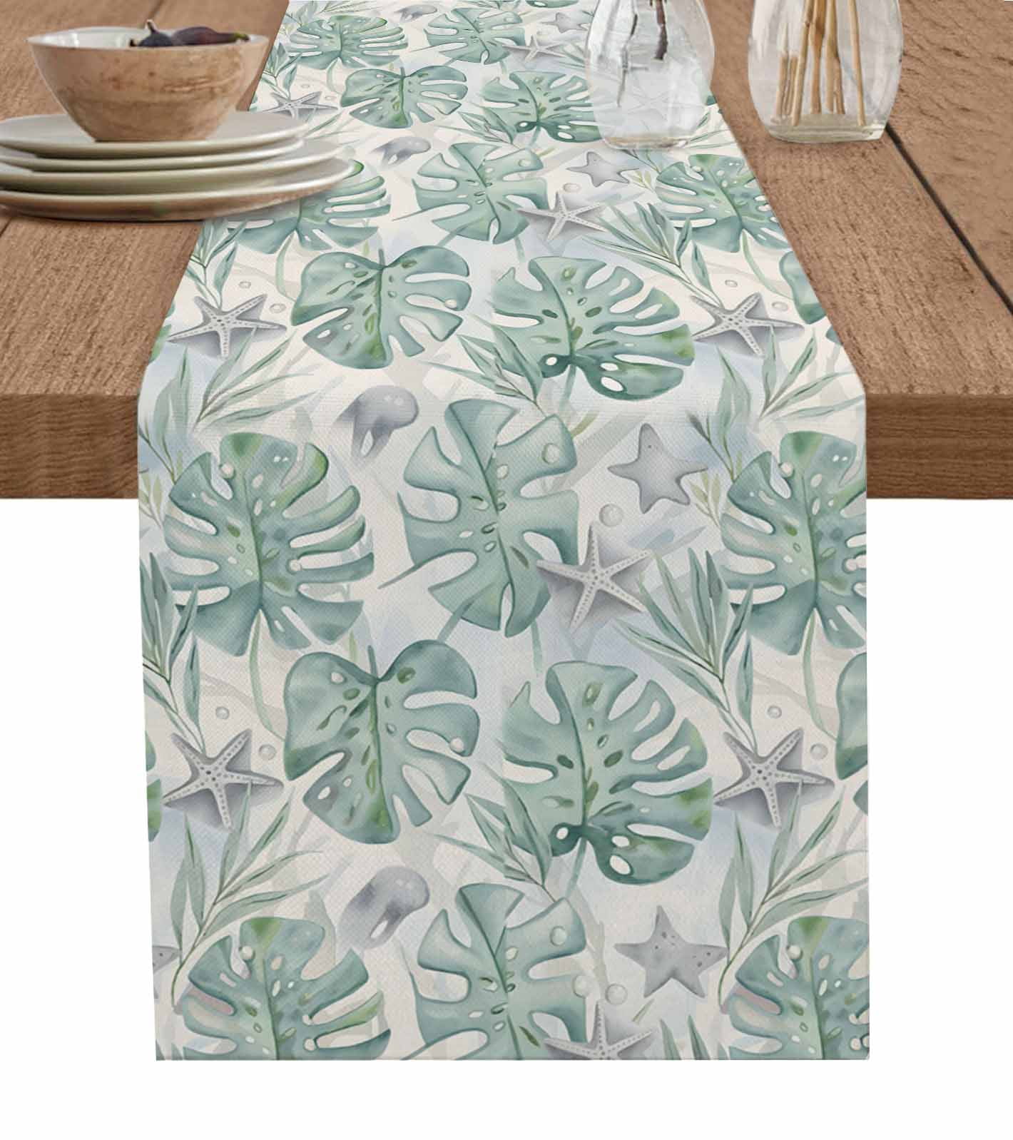Green Palm Leaves Table Runner 72 Inches, Summer Starfish Tropical ...