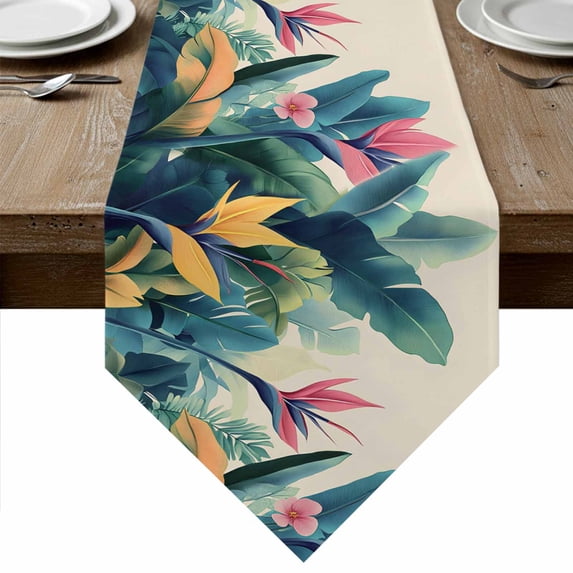 Green Palm Leaves Table Runner Linen Burlap Table Runner 72 Inches Long ...