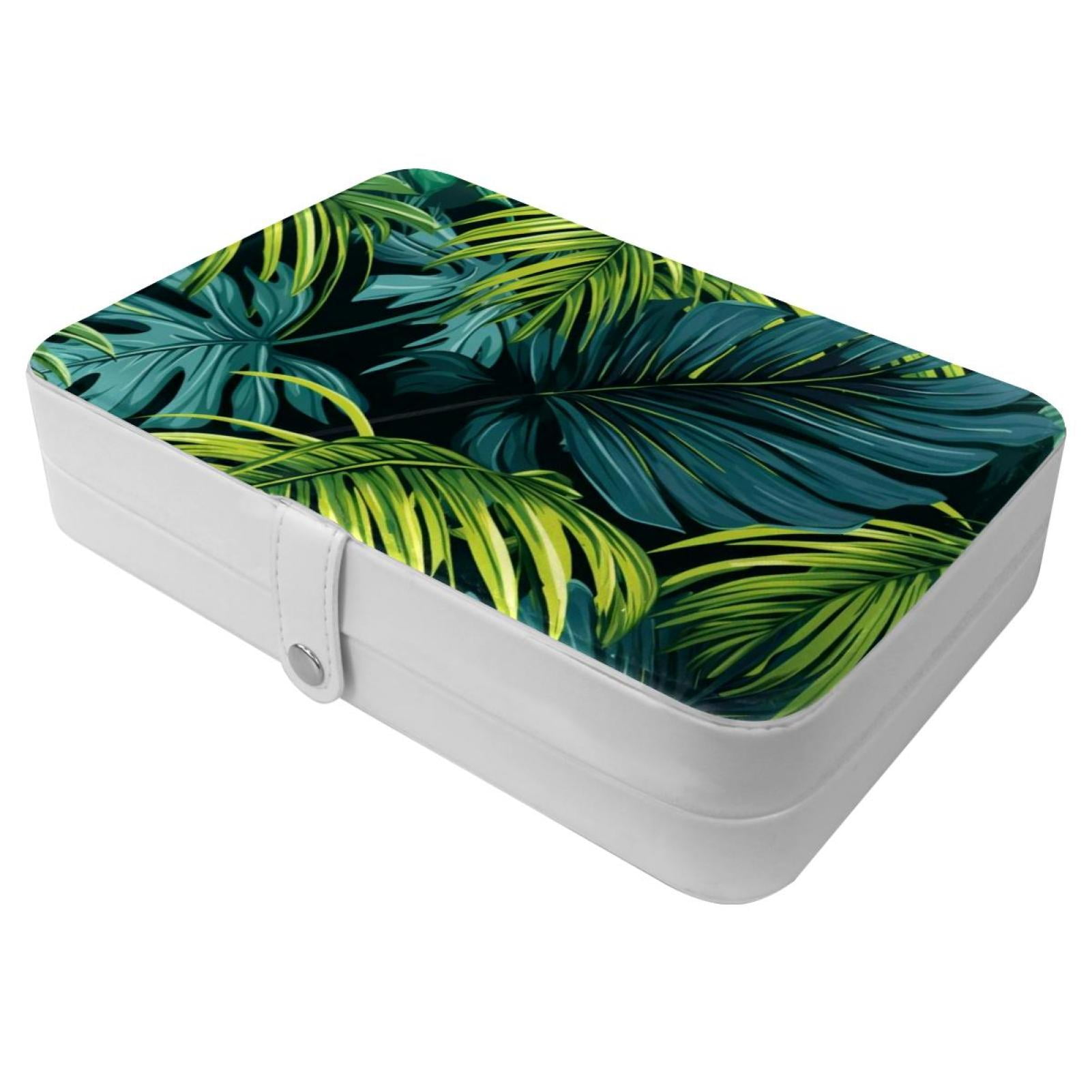 Green Palm Leaves Travel Jewelry Box - Compact and Portable - Ideal ...