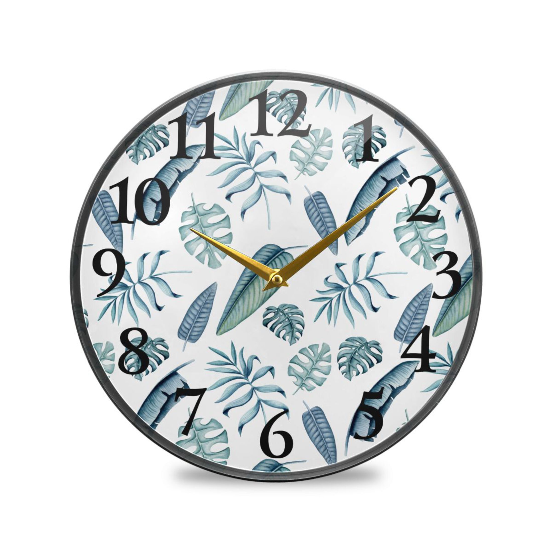 Green Palm Leaves Wall Clocks Battery Operated 11.9 Inch Round Clock ...