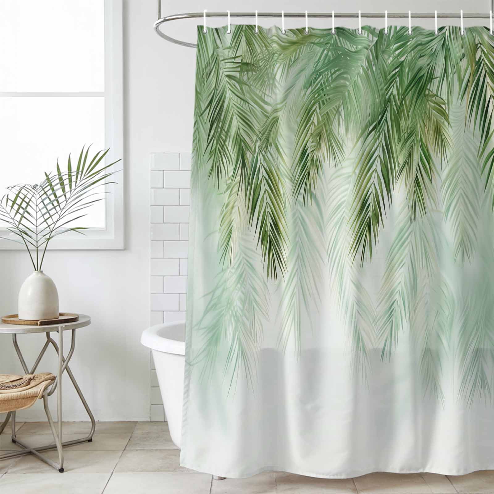 Green Palm Leaves Waterproof Fabric Shower Curtain,Summer Botanical ...